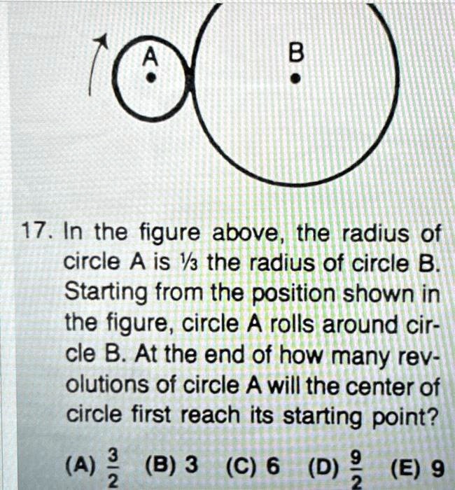 17. In the figure above, the radius of circle A is (1)/(3) the radius ...