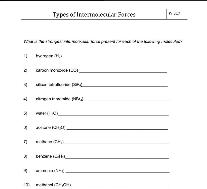SOLVED: Types of Intermolecular Forces What is the strongest ...