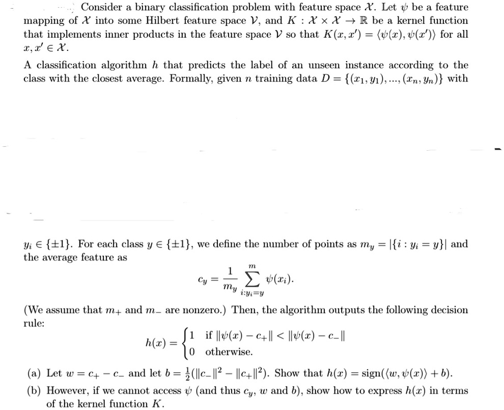consider a binary classification problem with feature space mathcalx let psi be a feature ...