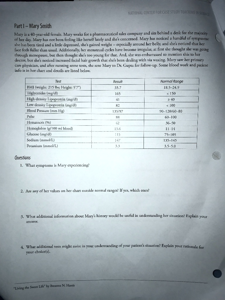 part i mary smith mary is a 40 year old female mary works for a ...