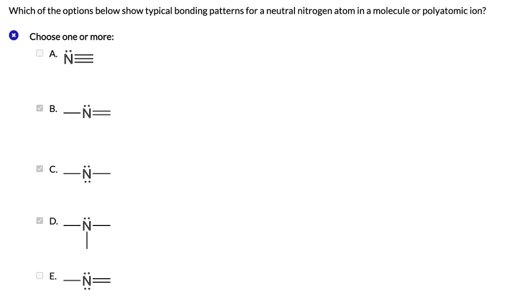 which of the options below show typical bonding patterns for a neutral ...