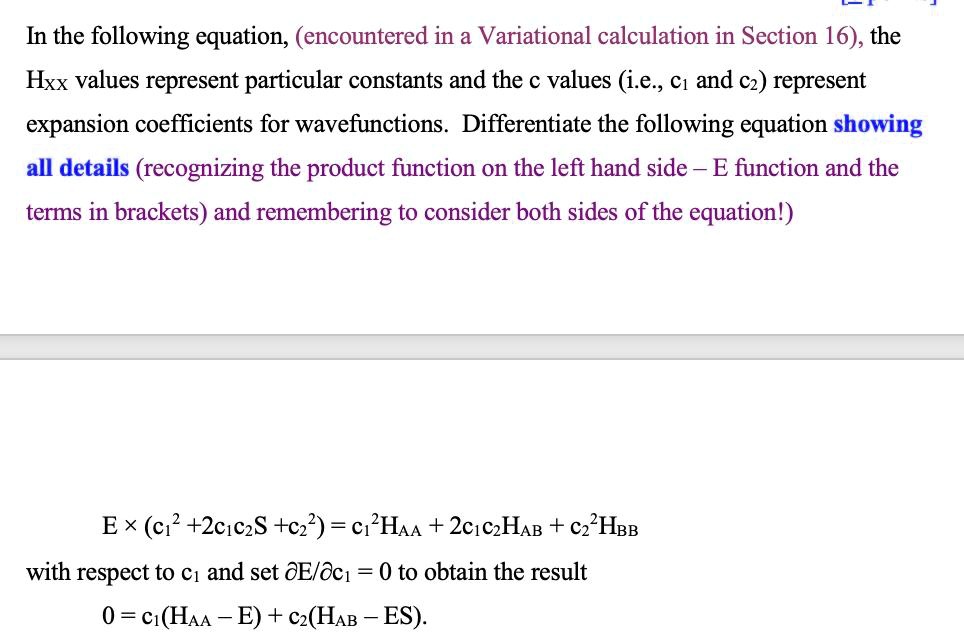 Solved In The Following Equation Encountered In A Variational