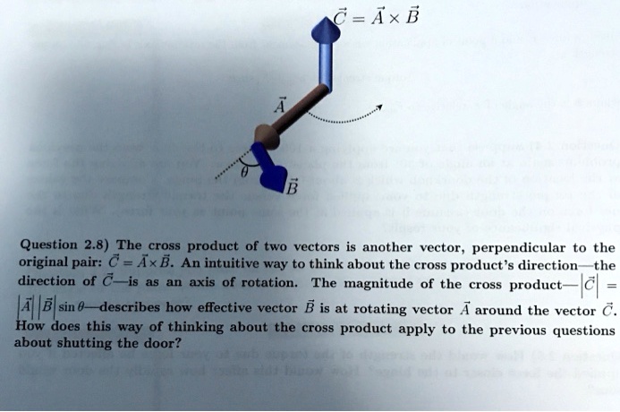 SOLVED: =Ax B Question 2.8) The cross product of two vectors is another vector, perpendicular to ...