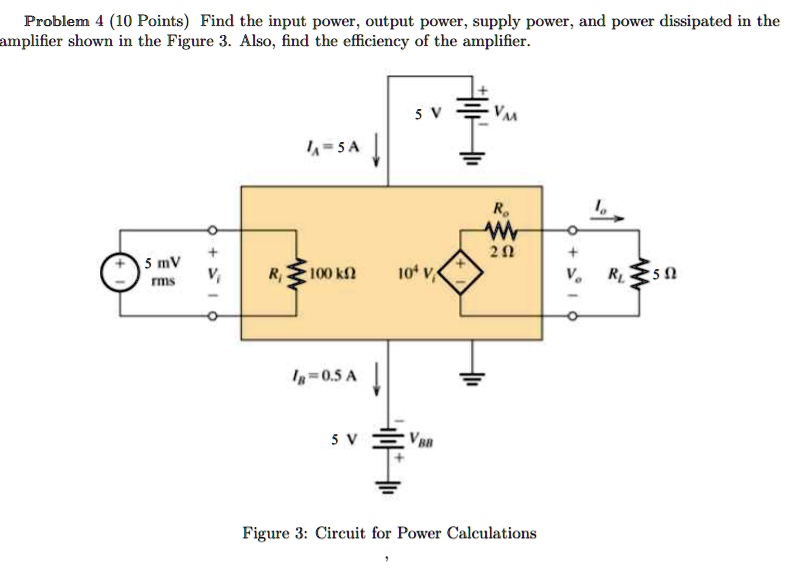 Problem 4 (10 Points) Find the input power, output power, supply power, and power dissipated in ...