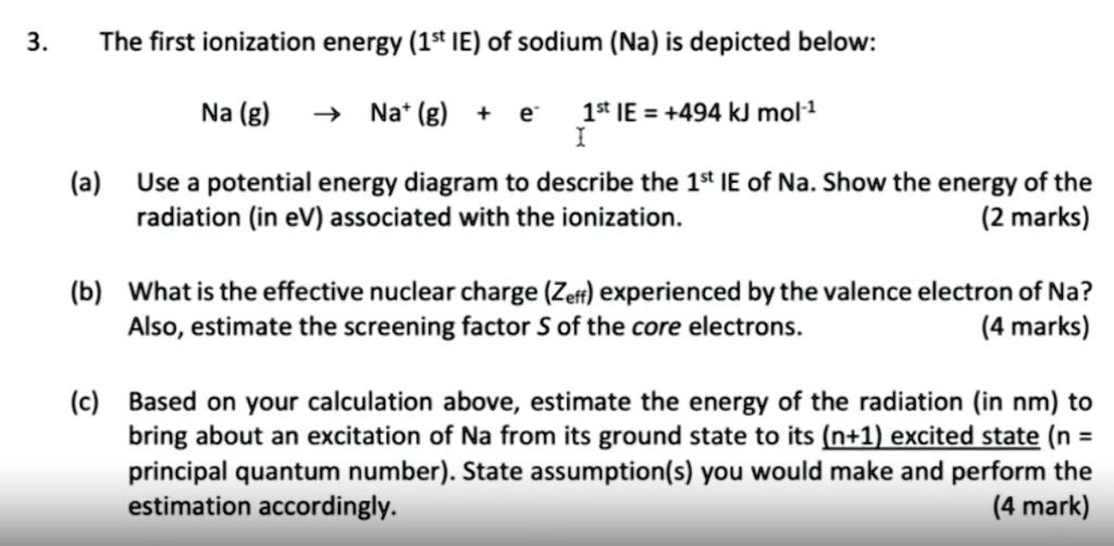 SOLVED:The first ionization energy (1st IE) of sodium (Na) is depicted ...