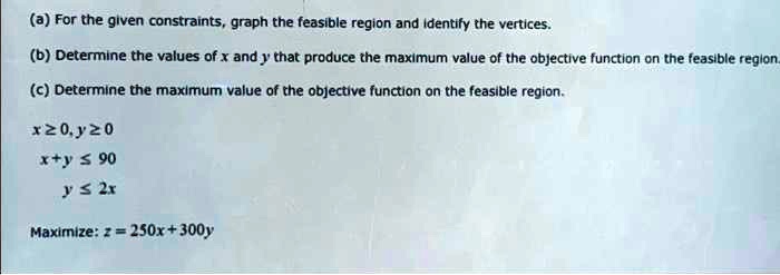 SOLVED: a. For the given constraints, graph the feasible region and identify the vertices. b ...