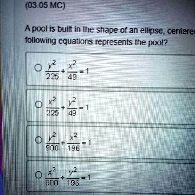 [GET ANSWER] A pool is built in the shape of an ellipse, centered ...