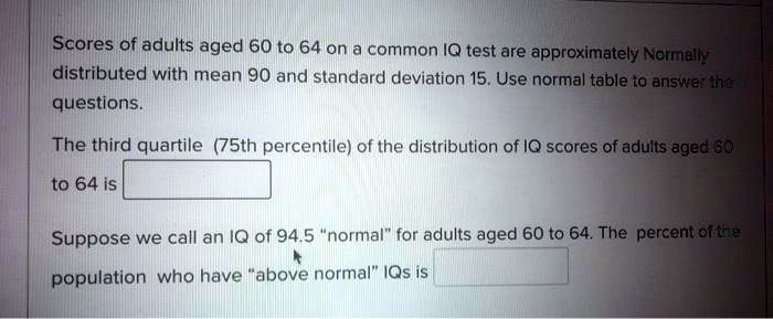 Solved Scores Of Adults Aged 60 To 64 On A Common Iq Test Are