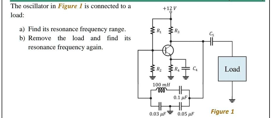SOLVED: The oscillator in Figure 1 is connected t0 a load: +12 V Find ...