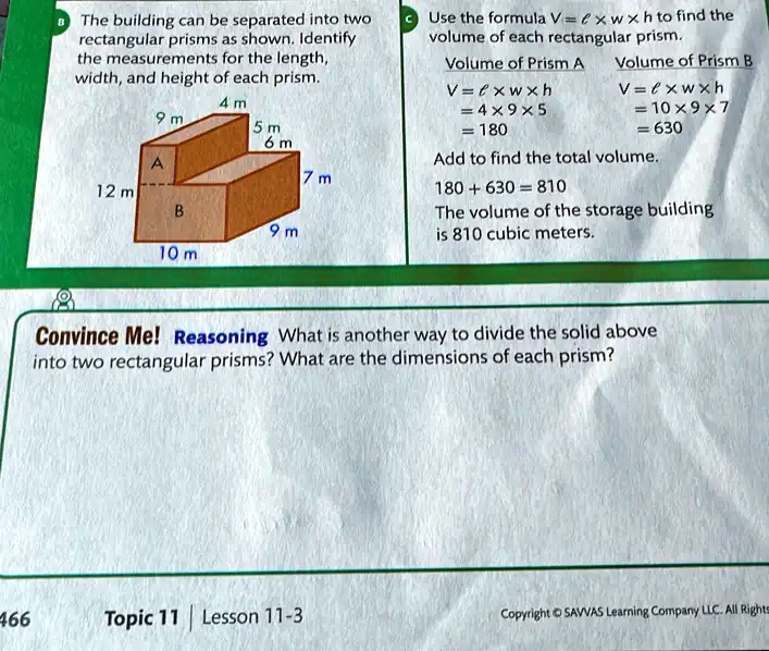 SOLVED: The building can be separated into two rectangular prisms as shown. Identify the ...