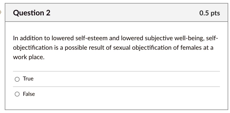 Question 2 0.5 pts In addition to lowered self-esteem and lowered ...
