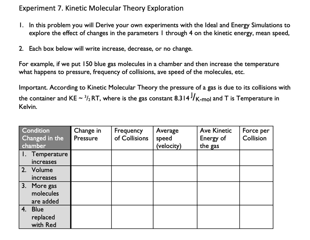 SOLVED:Experiment 7. Kinetic Molecular Theory Exploration In this ...