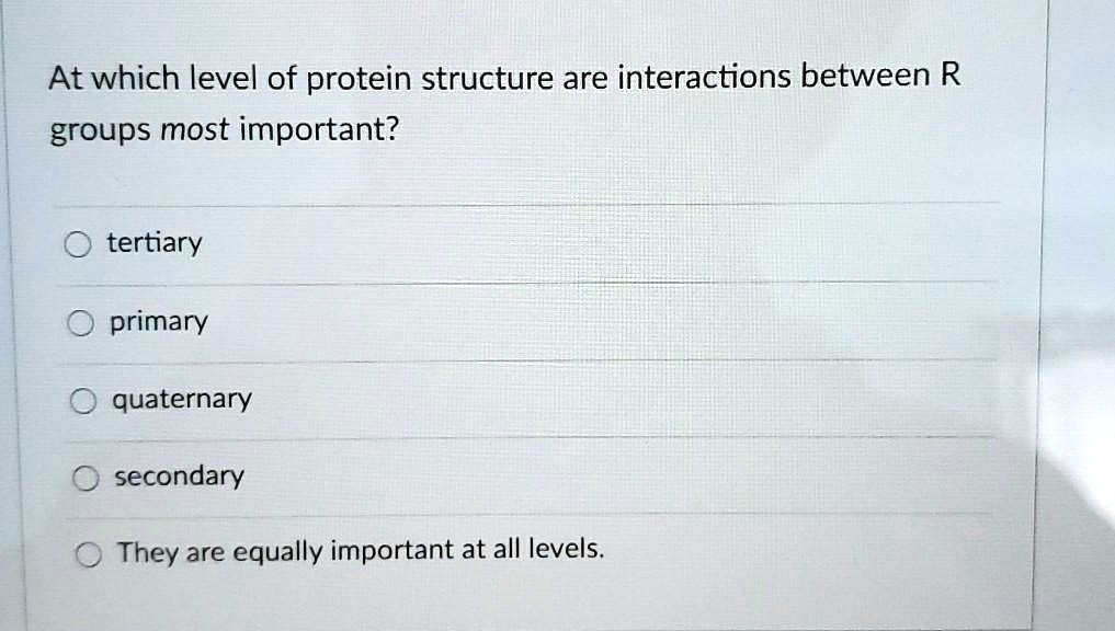 at which level of protein structure are interactions between r groups ...