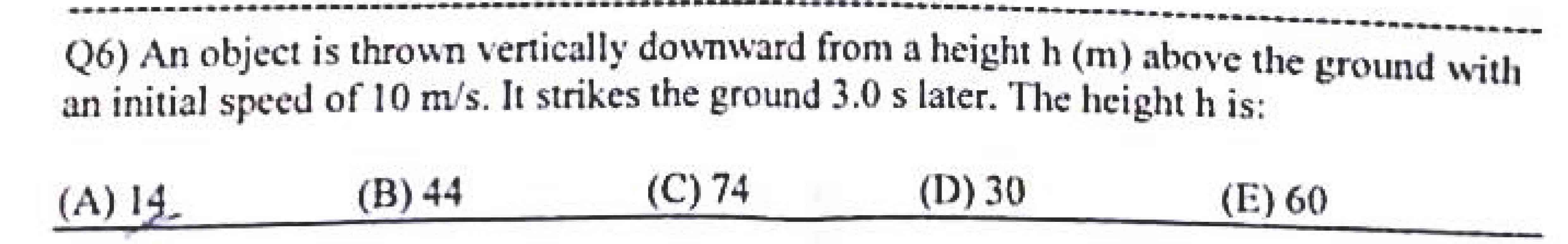 SOLVED: Q6) An object is thrown vertically downward from a height h(m) above the ground with an ...