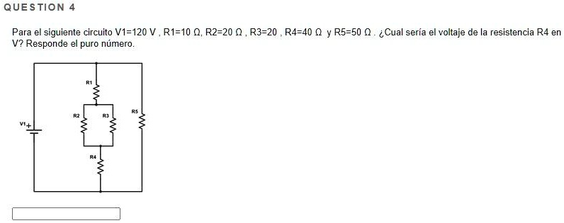 QUESTION 4 Para el siguiente circuito V1=120 V, R1=10 Ω, R2=20 Ω, R3=20 ...