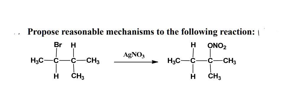 Propose reasonable mechanisms for the following reaction: Br + ONO2 ...