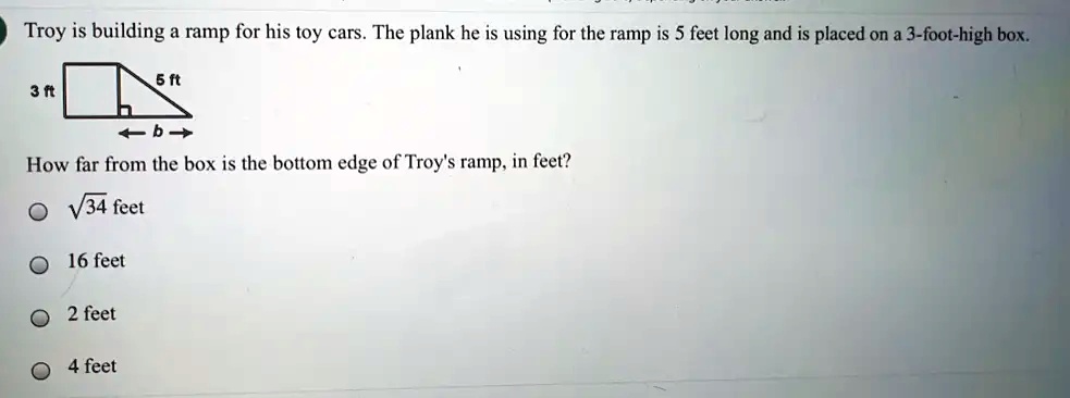 Troy is building a ramp for his toy cars. The plank he is using for the ...