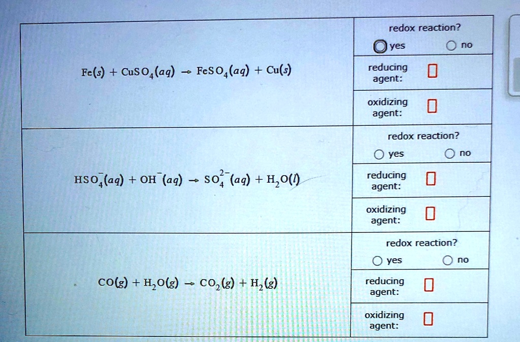 SOLVED: 'Decide whether each chemical reaction in the table below is an ...