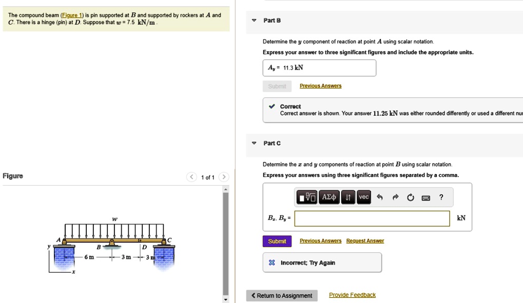 SOLVED: Texts: The compound beam (Figure 1) is pin supported at B and ...