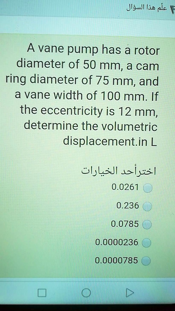 A vane pump has a rotor diameter of 50 mm, a cam ring...
