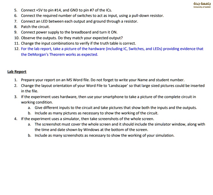 University of Jeddah 5. Connect +5V to pin #14, and GND to pin #7 of ...