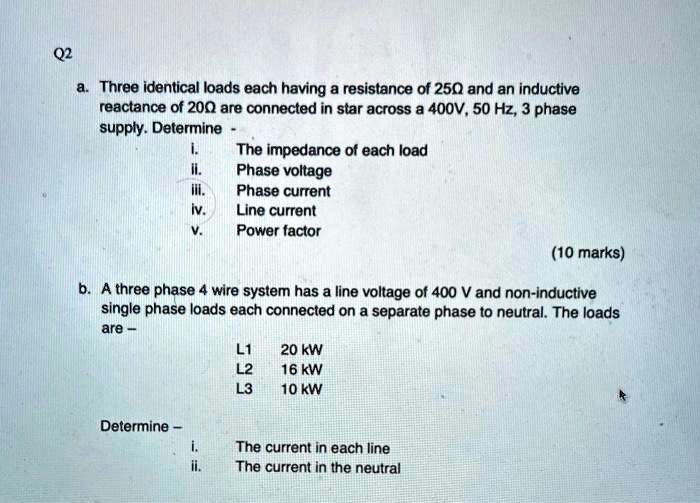 SOLVED: Three identical loads each having a resistance of 250 and an inductive reactance of 20 ...