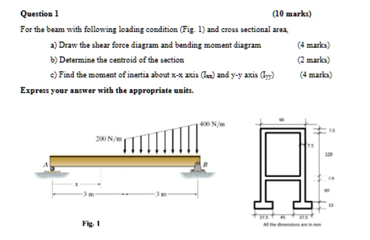 SOLVED: Question 1 (10marks) For the beam with following loading ... SOLVED: Question 1 (10marks) For the beam with following loading ...