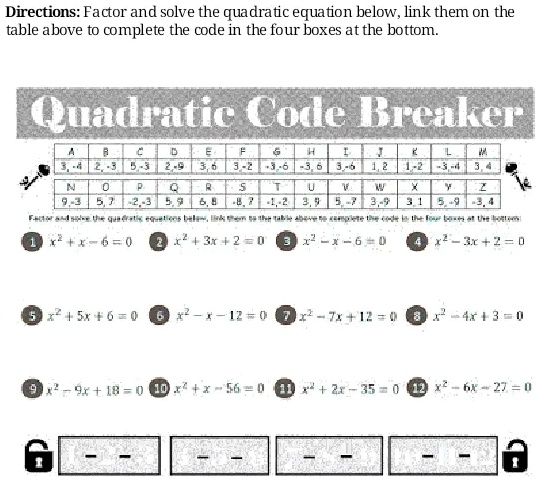 SOLVED: Directions: Factor and solve the quadratic equation below, link ...