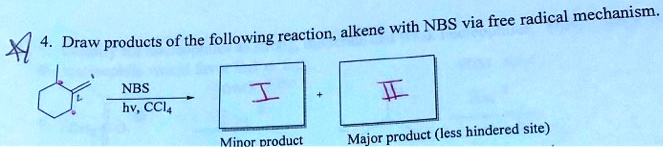SOLVED: Text: With NBS via free radical mechanism; Draw products of the ...