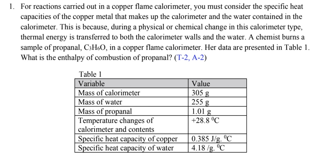 SOLVED: 'For reactions carried out in a copper flame calorimeter, you ...