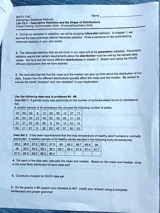 Texts: MATH1342 Name Elementary Statistical Methods Lab Ch.3 - Descriptive Statistics and the ...