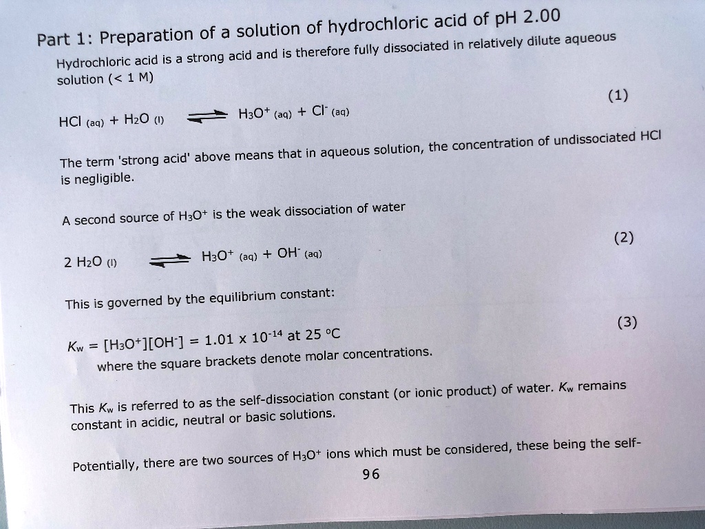 SOLVED:solution of hydrochloric acid of pH 2.00 Part 1: Preparation of ...