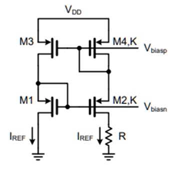 Texts: The following bias circuit is the Beta-multiplier reference. The ...
