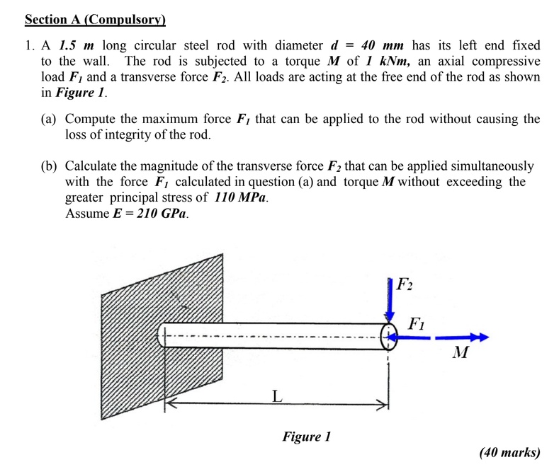 SOLVED: 1. A 1.5 m long circular steel rod with a diameter d = 40 mm ...