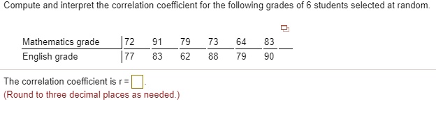 SOLVED: Compute and interpret the correlation coefficient for the following grades of 6 students ...