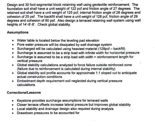 SOLVED: The question is to design a segmental block retaining wall with ...