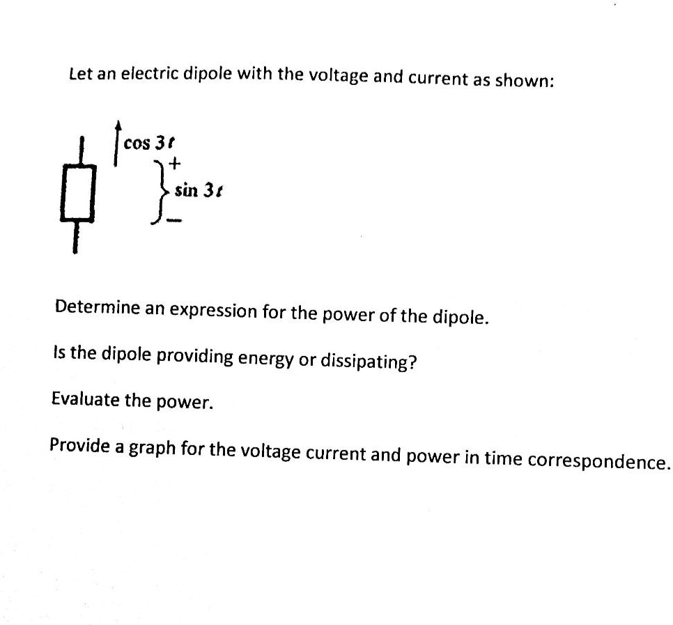 SOLVED: Let an electric dipole with the voltage and current as shown ...