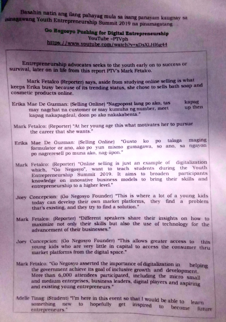 3. Pansinin mo ang pagbabahagi ng mga ediyong nakapaloob sa panayam ...