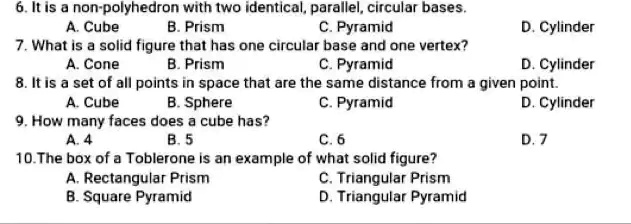 SOLVED: 6. It Is non-polyhedron with two identical, parallel, circular ...