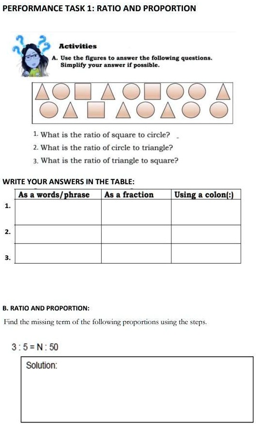 Solved Performance Task 1 Ratio And Proportion Activities Use The