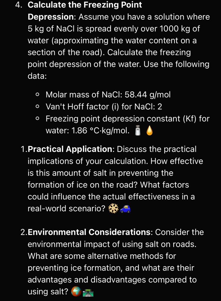 [GET ANSWER] 4 calculate the freezing point depression assume you have a solution where 5 kg of ...