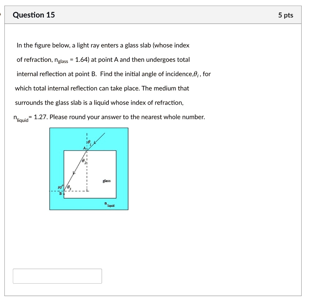 SOLVED: Question 15 5 pts In the figure below, a light ray enters a ...