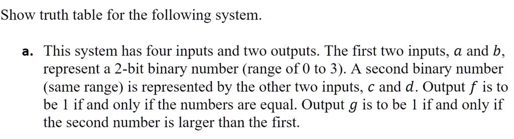 show all work with full truth table show truth table for the following system a this system has ...