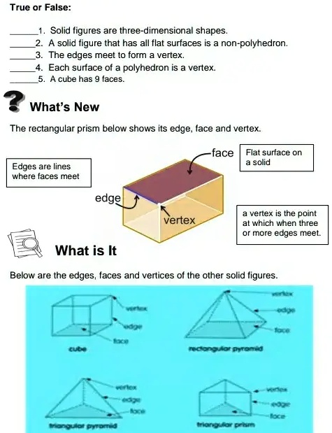 SOLVED: True or False: Solid figures are three-dimensional shapes. A ...