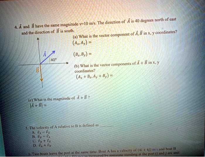 the direction of a is 40 degrees north of east magnitude 10 ms 4a and b ...