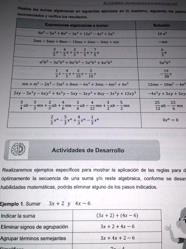 SOLVED: ÁLGEBRA (APRENDIZAJES ESENCIALES) Realiza las sumas algebraicas ...