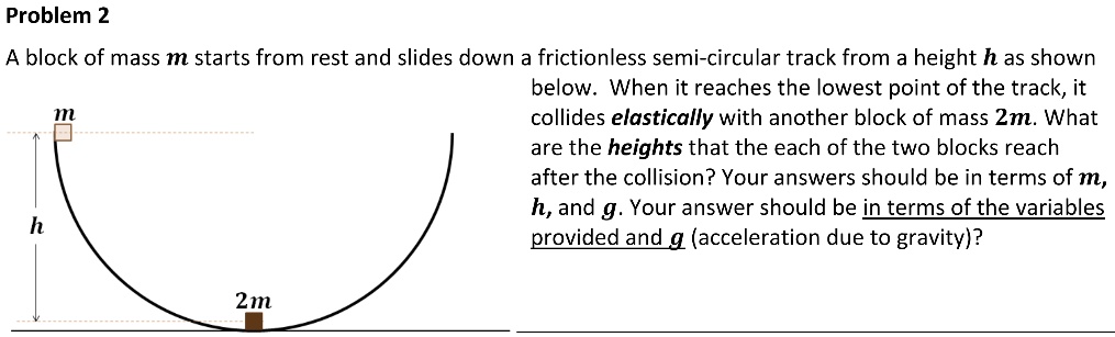 problem 2 a block of mass m starts from rest and slides down a frictionless semi circular track ...