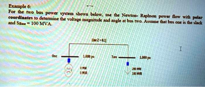 SOLVED: Example 6: For the two-bus power system shown below, use the Newton-Raphson power flow ...