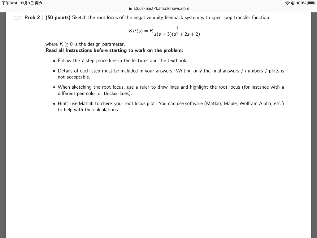Solved Angle Of Departure And Root Locus Prob 2 I 50 Points Sketch