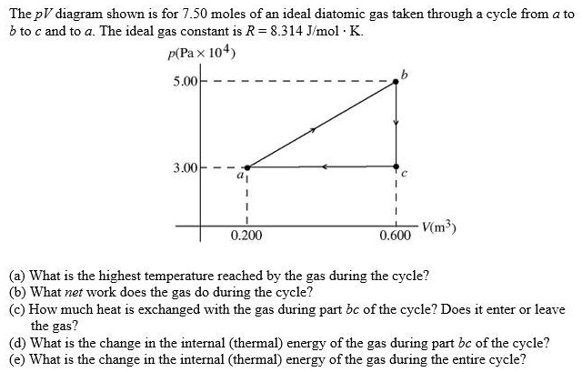 the pv diagram shown is for 750 moles of an ideal diatomic gas taken ...